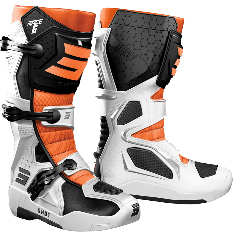Bottes SHOT Race 6 noir/blanc/orange 2026 – oxmoto